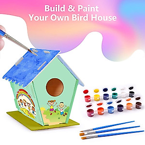 Kids Crafts Wood Arts and Crafts for Kids DIY Bird House Kit for Children to Build and Paint Reinforced Design - (Includes Paints & Brushes) Creative Kids Activities for 3+ Year Old Boys and Girls