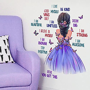 iMagitek Butterfly Girl Wall Decals, Colorful Butterflies with Motivational Lettering Quotes Wall Stickers for Girls Baby Nursery Bedroom Playroom