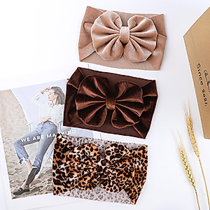 YanJie Hairband - Soft Velvet Baby Headbands with Big Bows, Leopard Color, Handmade for Baby Girls from Newborn to Toddler