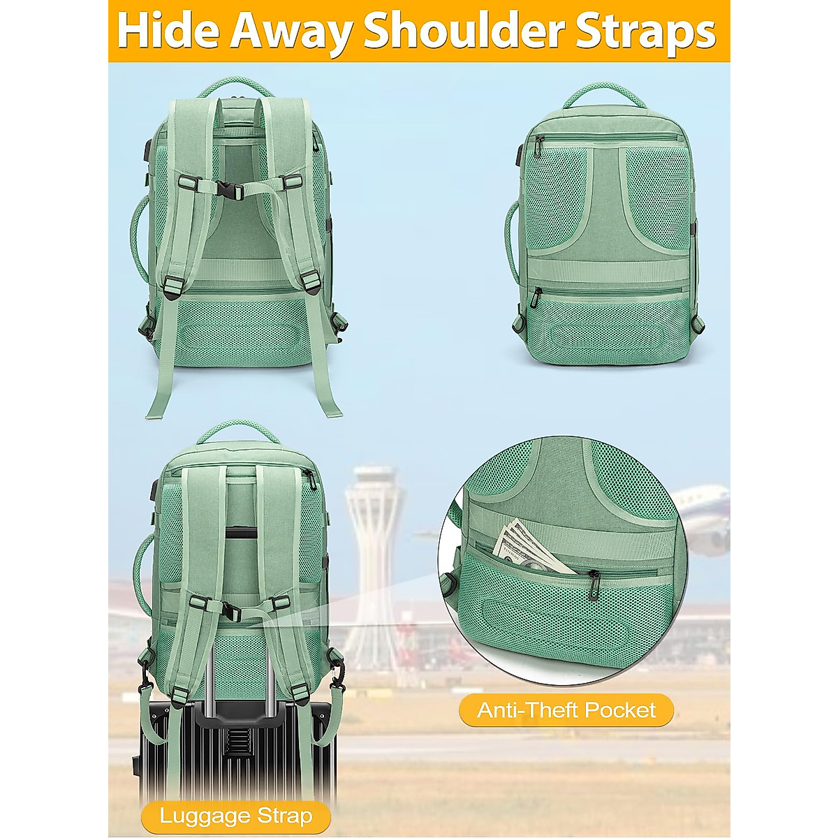 BAGODI Carry On Backpack for Men Women,42L Flight Approved Travel Backpack with 4 Packing cubes,Expandable Water-resistant 17Inch Laptop Backpack,Casual Daypack Businless Weekend Hiking