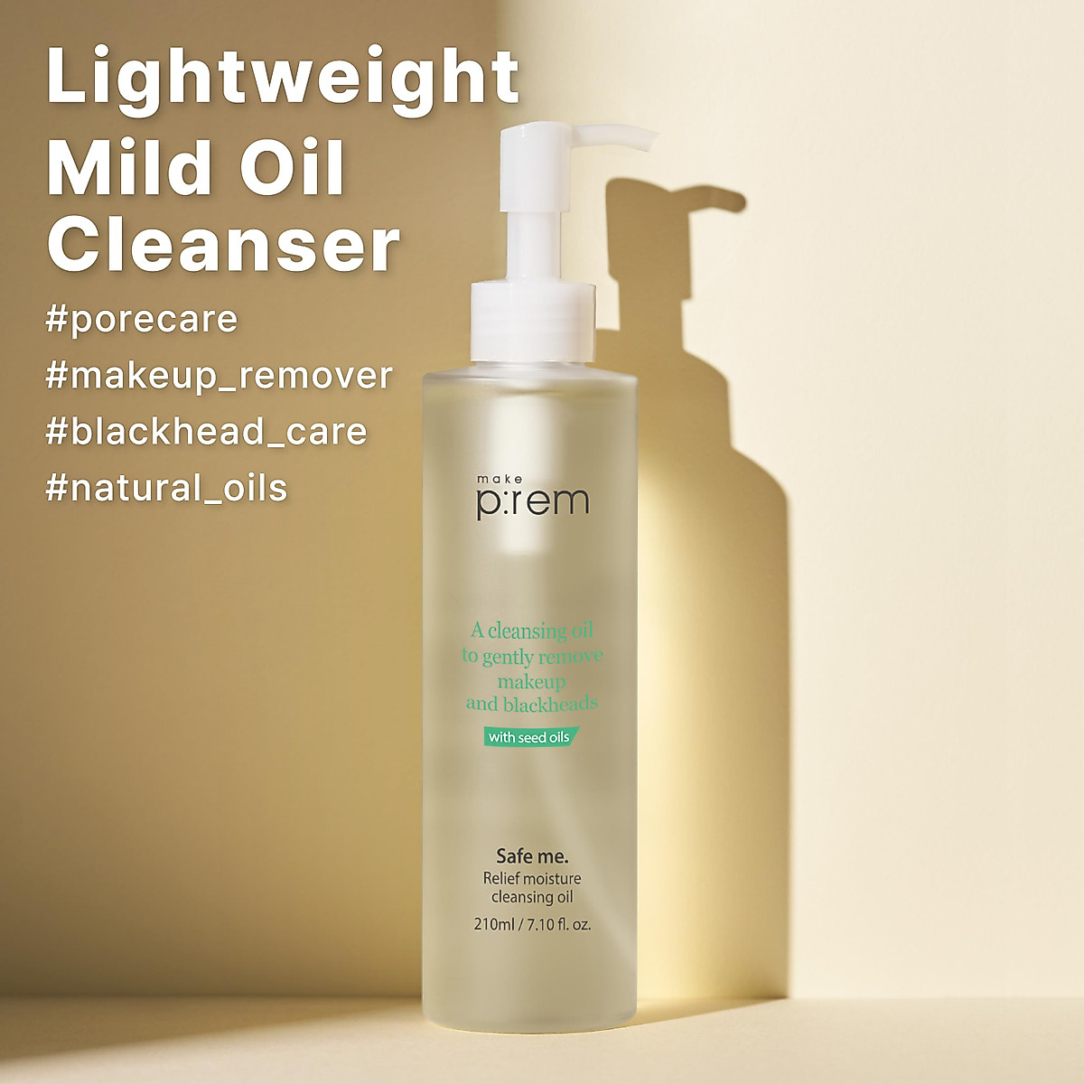 MAKEPREM Safe me. Relief Moisture Cleansing Oil 7.1 Fl Oz Naturally-Derived Ingredients PHA Formula Makeup Remover Pore Cleansing Blackhead Removal Hypoallergenic and Clinically Tested Oil Cleanser