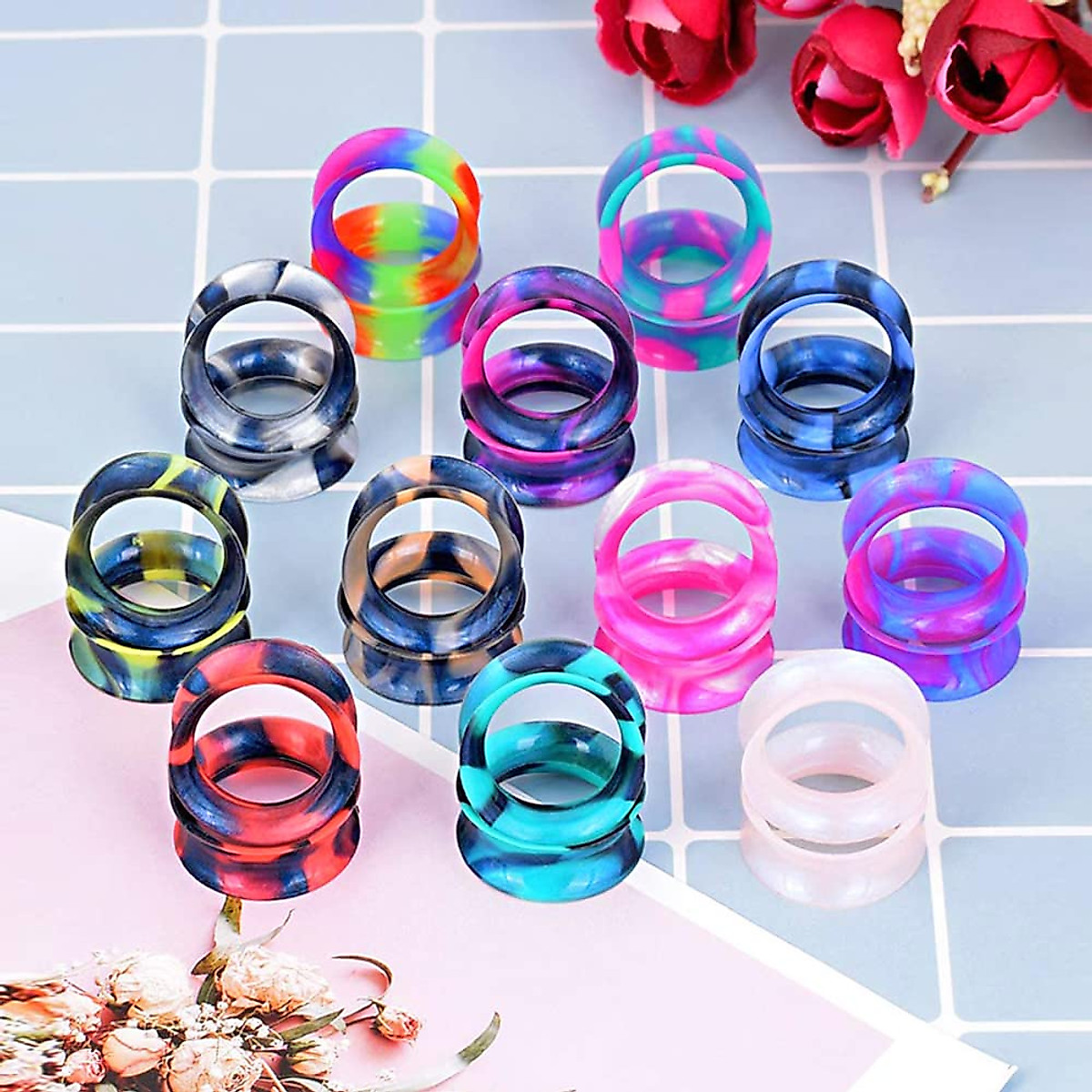 Beautidots 100pcs Colorful Silicone Ear Gauges Plugs Double Flared Ear Tunnels Stretchers Ear Piercing Jewelry 00g