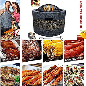 NEWCES Safety Certification Large Fire Pit BBQ Grills Fire Bowl Barbecue Grill Stand Multifunction Charcoal Barbecue Grill Smoker BBQ Grill for Outdoor Garden