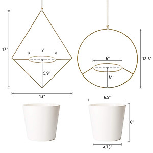 Mkono Macrame Plant Hanger Indoor 35 Inch Hanging Planter Basket Set of 2 and Boho Hanging Planter Metal Plant Hanger with Plastic Pots Fits 6 Inch Planter Set of 2