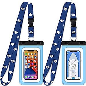 Cruise Lanyards Waterproof Cell Phone Pouch Dry Case with Touch Screen [2 Pack] Blue