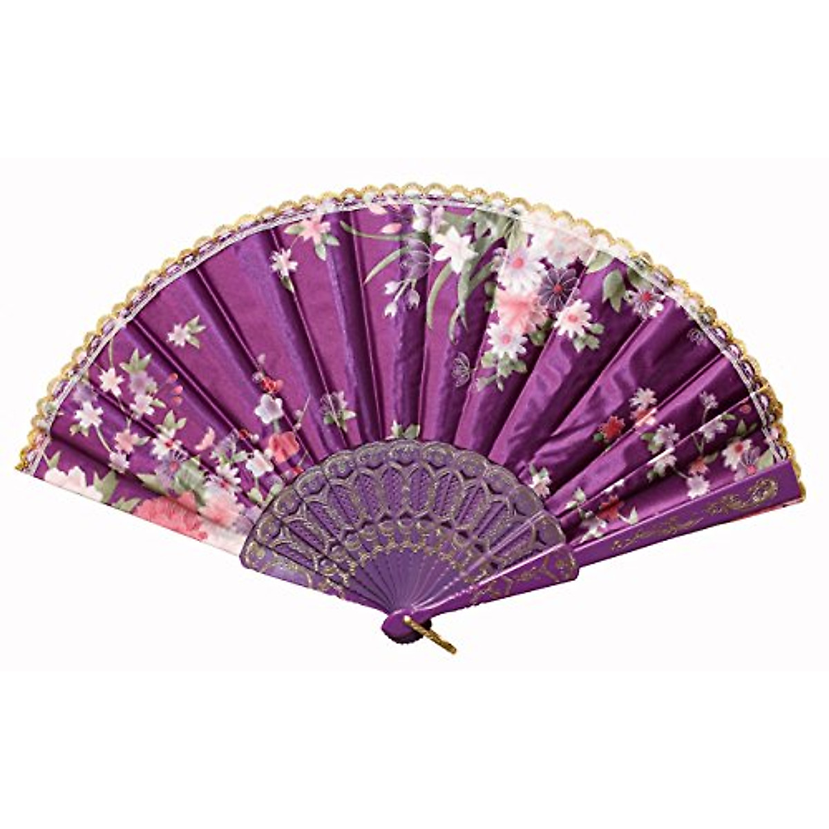 REINDEAR Multi-Pattern Decoration Fabric Flower Print Foldable Silk Lace Trim Hand Fan (3 Pcs, Silk)