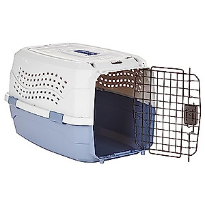 Amazon Basics 2-Door Top Load Hard Sided Dog and Cat Kennel Travel Carrier, 23-Inch, Gray & Blue