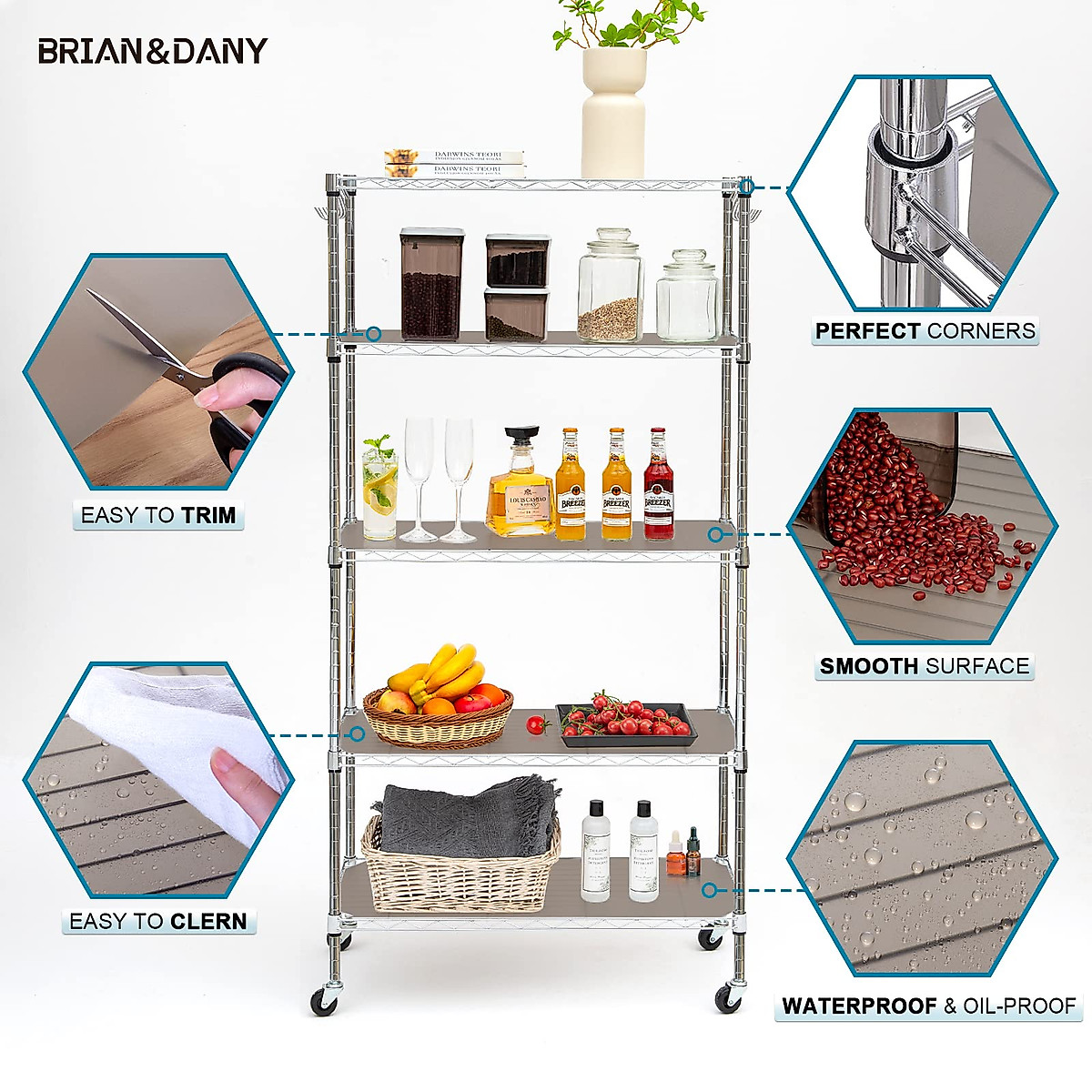 BRIAN & DANY Wire Shelf Liner 14" X 36", Heavy Duty Shelf Liners for Wire Shelving, Waterproof Protector Mats, Set of 5, Charcoal