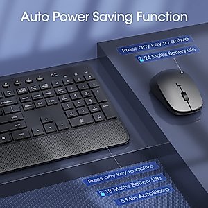 Veilzor Wireless Keyboard and Mouse Combo, 2.4GHz Lag-Free Ergonomic Keyboard Full-Size with Phone Holder & 10 Independent Shortcuts, Silent Mouse with 4 DPI for Computer, Desktop, Laptop