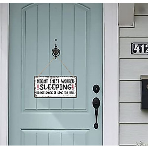 Night Shift Worker Sleeping Do Not Knock Or Ring The Bell Wall Decor Sign, Printed Wood Plaque Sign Wall Hanging, Funny Day Sleeper Sign, Decor Wall Art Sign 12" x 6"