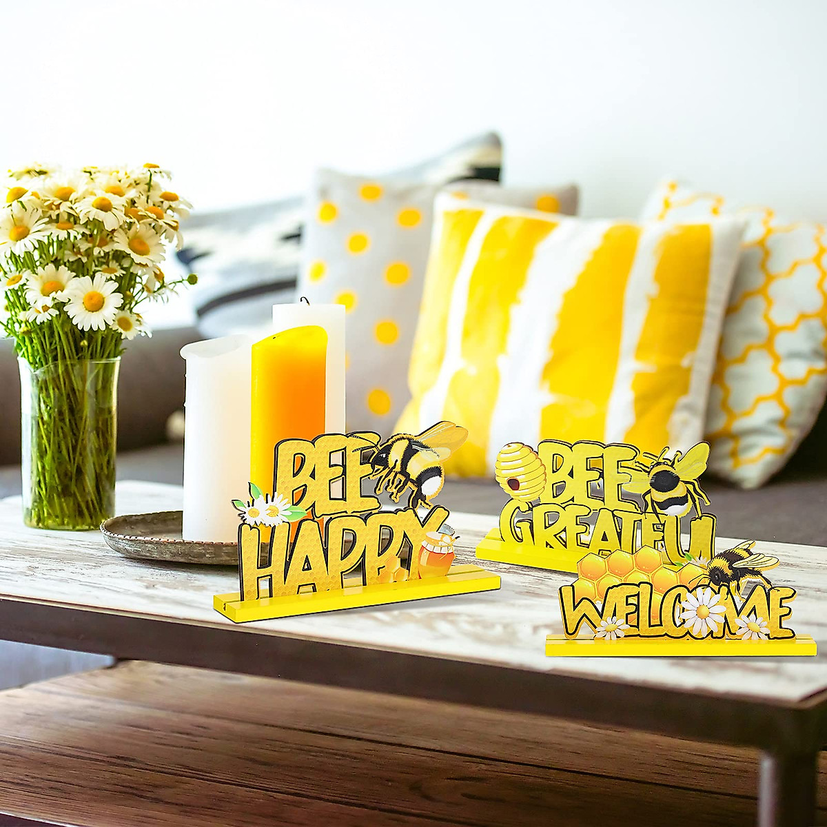 3 Pieces Bee Table Decor Signs Bee Classroom Decorations Bee Decorations for Classroom Bee Themed Classroom Bee Stuff Bee Decorations for Home