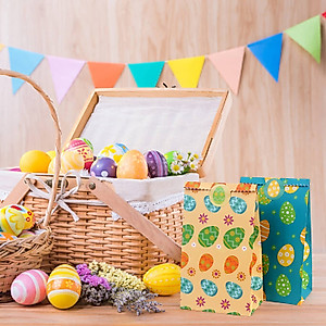 LOKIPA Easter Paper Candy Bags, 24PCS Easter Goody Paper Bags with 4PCS Stickers for Easter Party Favors