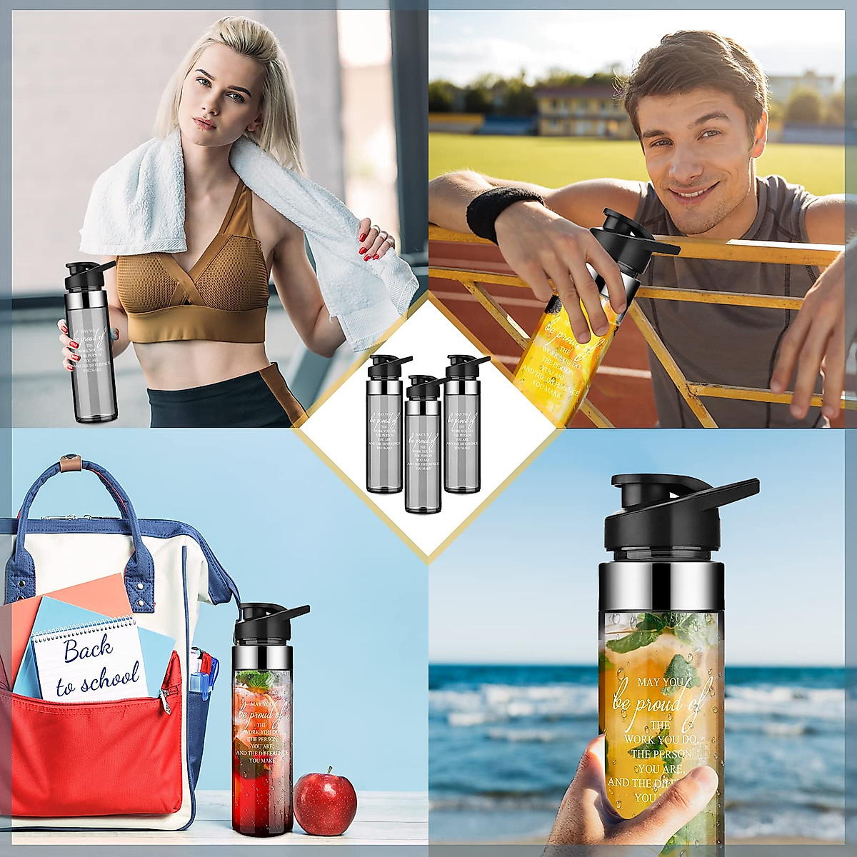 Dandat 6 Pcs 21oz Team Water Bottle Bulk Employee Appreciation Gifts Bulk Water Bottle May You Be Proud Sign Gift for Coach Athlete Team Portable Sports Supplies(Gray)