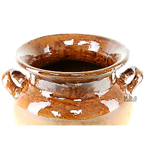 Olla De Barro Frijolera Brown Gloss Finish 6.5 Qt. Canterito Traditional Decorative Artisan Artezenia Fishbowl