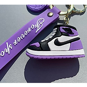 Sneaker Keychain, 3D Mini Basketball Shoe Keychains for Men Women Kids, Fashion Sports Keychains Gift for Sports Fan (KC-015-PURPLE)