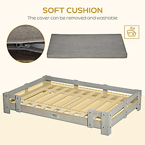 PawHut Large Dog Bed with Soft Foam Cushion, Wooden Dog Couch with Roomy Surface, Elevated, Slate Gray