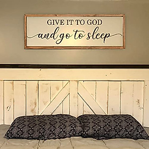 Framed Give it to God and Go to Sleep Signs 36”x12” Above Bed Wall Decors Wall Art for Bedroom Wood Signs (36X12 inch, Brown)