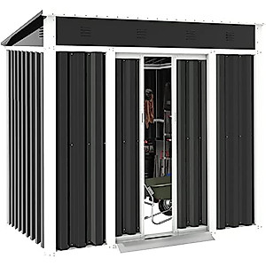 Oakmont Outdoor Garden Storage Shed 4' × 6' Garden Tool House with Single Sliding Doors, Steel Anti-Corrosion Storage House forYard Lawn (Dark Grey)