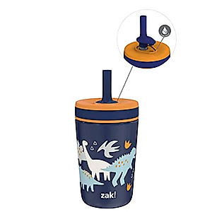 Zak Designs Kelso Toddler Cups For Travel or At Home, 12oz Vacuum Insulated Stainless Steel Sippy Cup With Leak-Proof Design is Perfect For Kids (Zaksaurus)