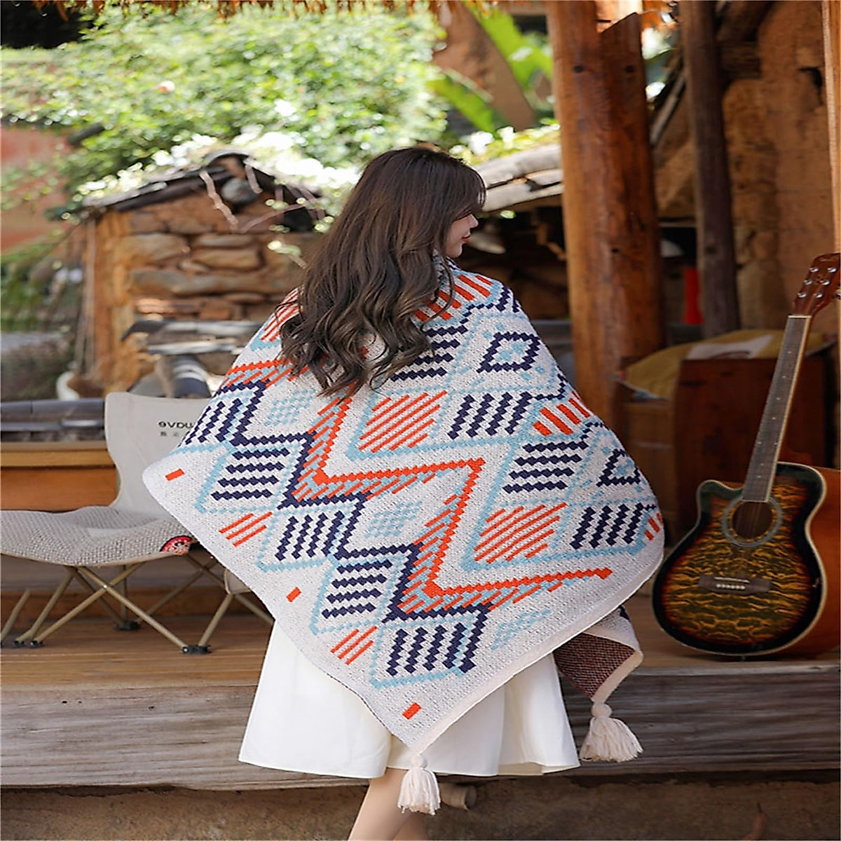 BTFYaHe Boho Chic Knitted Wool Blanket - Versatile Couch and Camping Blanket, Perfect for Fall - Thick Mexican Bohemian Throw-50X60 Inch