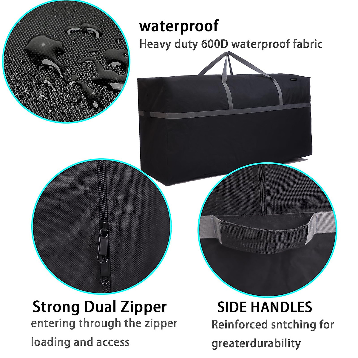 Sean Jacjy Heavy Duty 600D Outdoor Patio Cushion Furniture Organizer Bag Waterproof and Dustproof, 62 inches L x 22 inches W x 30 inches H for Patio Furniture Cushions and Other Storage Items