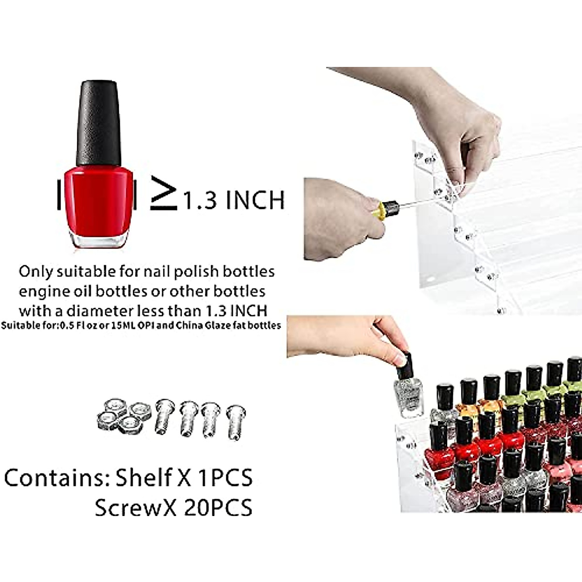 Cq acrylic Clear Nail Polish Organizers And Storage,5 Layer Nail Polish Rack Tabletop Display Stand Holds Up to 45 Bottles, Acrylic 5 Tier Essential Oils Holder For Professional Nail Salon