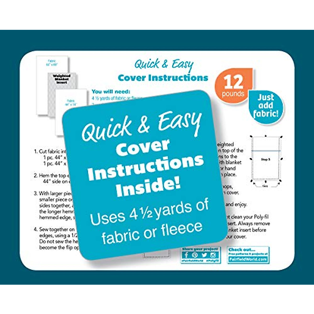 Fairfield Poly-Fil Weighted Blanket Insert 42in x 72in 12lb Bead Filler, white