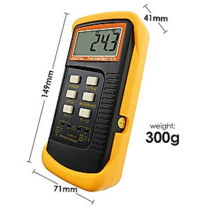 Digital 2 Channels K-Type Thermometer w/ 4 Thermocouples (Wired & Stainless Steel), -50~1300°C (-58~2372°F) Handheld Desktop High Temperature Kelvin Scale Dual Measurement Meter Sensor