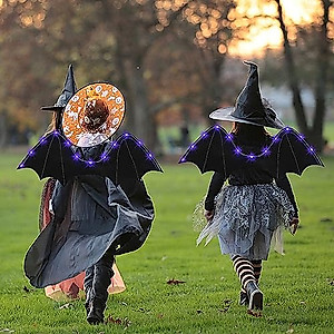 Lulu Home Bat Wings for Adults, Black Wings for Halloween Costume Vampire Witch Dress Up Role Play Props Party Decor (Lighted Wings for Adult)