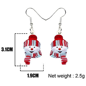 NEWEI Cute Acrylic Cartoon Christmas Snowman Earrings Drop Dangle Decoration Costumes Jewelry For Women Gift New Year (Blush)