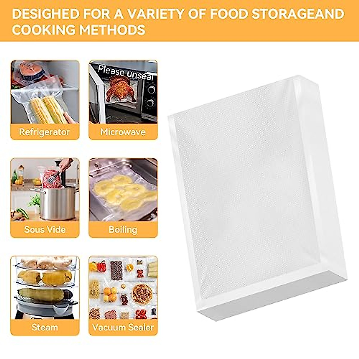 Hydsto 100 Pcs 3.9" x 7.8" Vacuum Sealer Bags with BPA Free and Puncture Prevention, Vacuum Sealer Bags for Food, Sous Vide Vacuum Sealer PreCut Bags