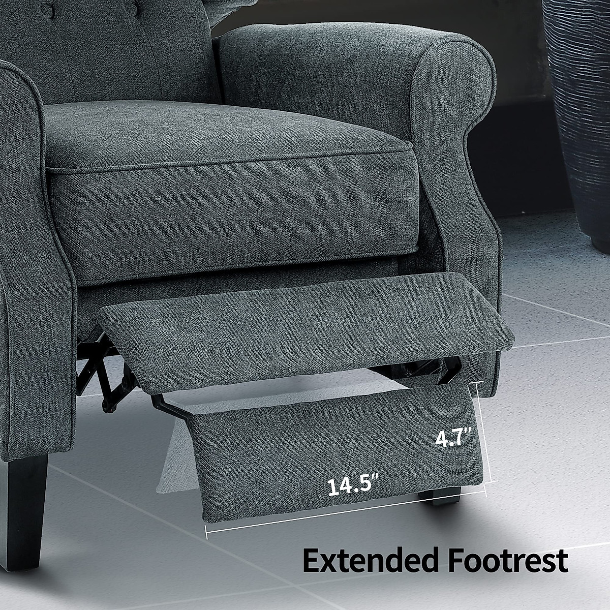 YITAHOME Wingback Recliner Chair, Push Back Recliner with High Back, Upholstered Tufted Accent Lounge Armchair Single Sofa Adjustable for Living Room, Grey