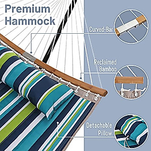SUPERJARE Hammock with Stand, 2 Person Heavy Duty Hammock Frame, Detachable Pillow & Strong Curved-Bar & Portable Carrying Bag, Perfect for Outdoor & Indoor - Dark Cyan