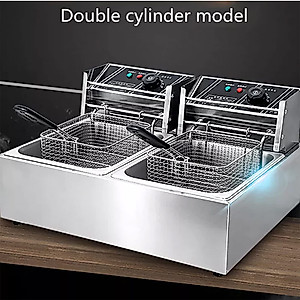 Electric Countertop Deep Fryer, 12 Liter 5000W Commercial Deep Fryer Dual Tank with Basket & Lid, Professional Tabletop Frying Machine, Adjustable Temp Time, for French Fries Turkey Chicken
