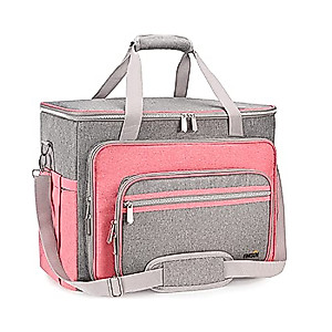 FINESUN Sewing Machine Bag, Grey& Pink - Foldable Deluxe Sewing Machine Carrying Case for Brother, Singer, Bernina and Most Machines
