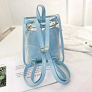 Mini Clear Backpack with Removable Pouch Transparent PVC Shoulder Bag Handbag, Blue, Small