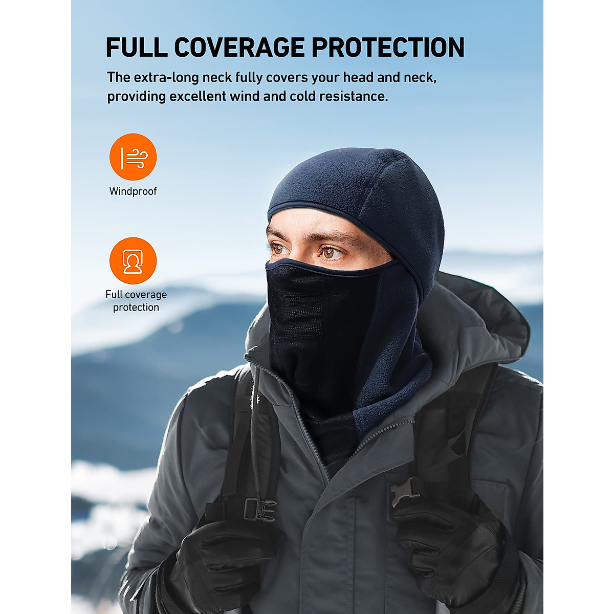 AstroAI Balaclava Ski Mask Winter Fleece Thermal Face Mask Cover for Men Women Warmer Windproof Breathable, Cold Weather Gear for Skiing, Outdoor Work, Riding Motorcycle & Snowboarding, Blue-M