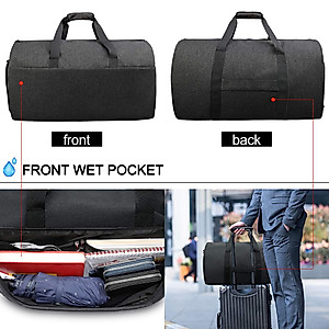 Garment Bags Convertible Suit Travel Bag with Shoes Compartment Waterproof Large Carry on Duffel Bags Garment Weekender Bag for Men Women Black