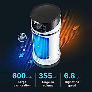 Portable Air Conditioner Fan Strong Air Flow Personal USB Air Cooler Fan RGB Colorful Light 5-Speed Multi-Function Timing Air Conditioning Fan Home Dormitory Office Desktop Humidification Electric Fan