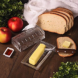 Large Deep Danish Crystal Covered Butter Dish Butter keeper Well Sealed to Keep Butter Soft Beautiful Decorative Design and Antique Look 7" x 3.75" x 2.75"