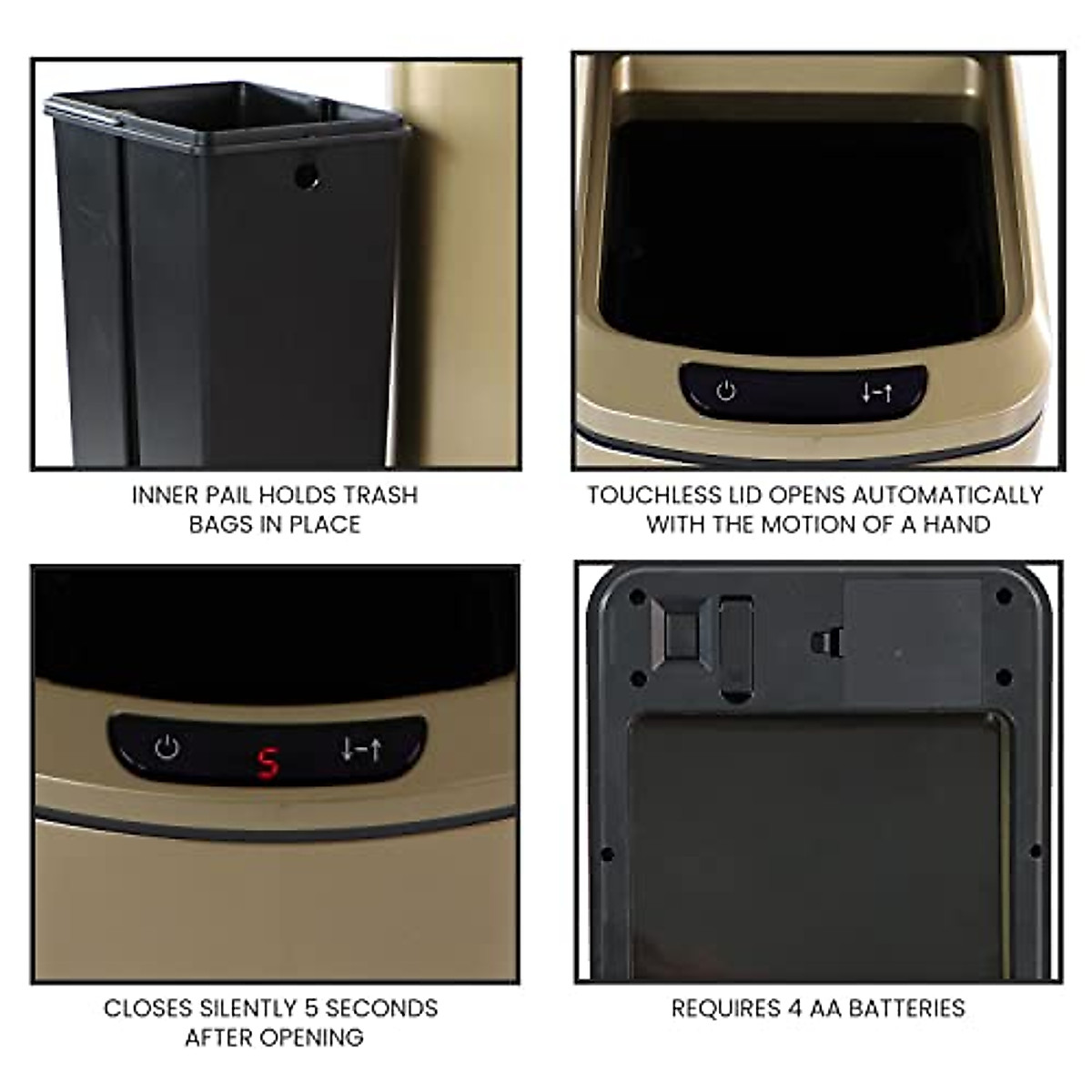 Hanover Gold 9-Liter / 2.3-Gallon Trash Can with Sensor Lid