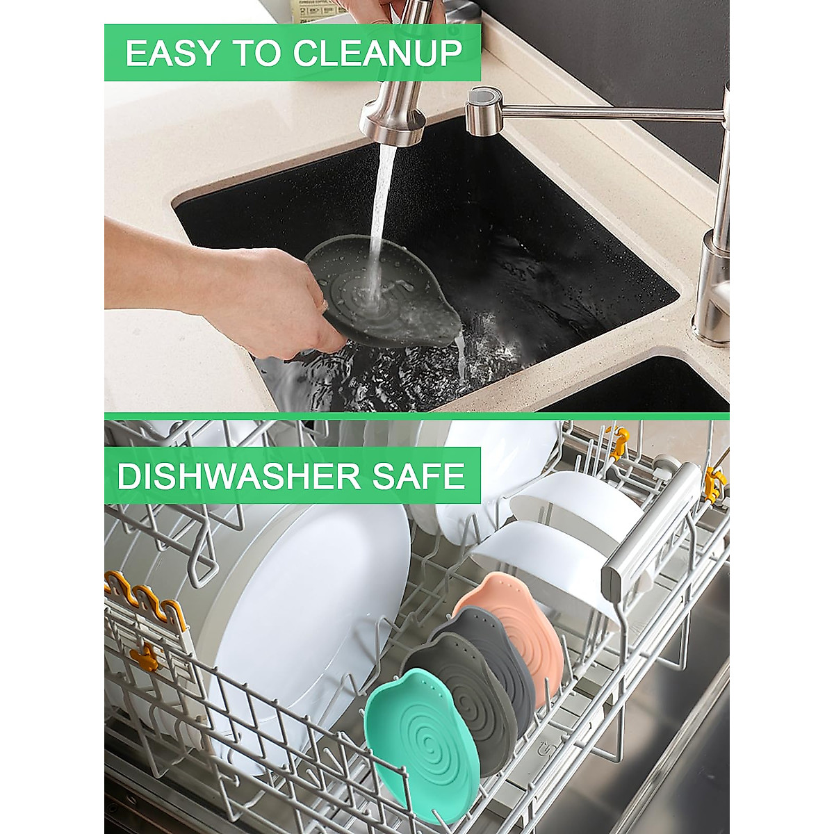 LOMILD 2 Pcs Spoon Rest for Stove Top Silicone, 6.1" Large Stove Spoon Holder for Spatula, Tongs or Spoon, Kitchen Counter Decor, Gray & Black