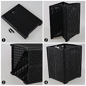 Melontray 42 L Tall Plastic Laundry Hamper, Collapsible Laundry Baskets with Cut Out Handle, Black