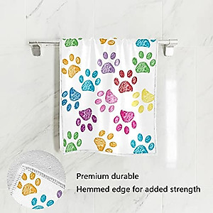 Tamniee Rainbow Paw Prints Hand Towels Summer Cat Dog Decor Kitchen Dish Towel Quality Premium Bathroom Washcloth 30 x 15 Inches for Beach Guest Hotel Spa Gym Sport Yoga Home
