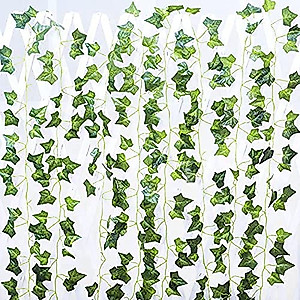 24 Strands Artificial Ivy Fake Ivy Vine Ivy Garland Leaves Garland Hanging Plant with 100 Pack of Cable Ties for Weeding Party Garden Home Wall Decoration
