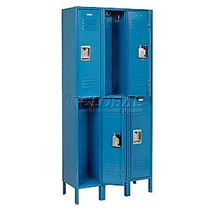 Global Industries Double Tier Locker, 12x18x36, 6 Door Unassembled, Blue