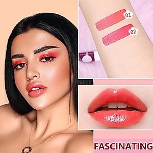 2 Colors Lip Tint Stain Set,Mini Velvet Lip Tint Watery Lip Stain Long Lasting Waterproof Moisturizing Lip & Cheek Tint,Hydrating,Natural Glossy Liquid Lipstick Lip Gloss Kits for Women