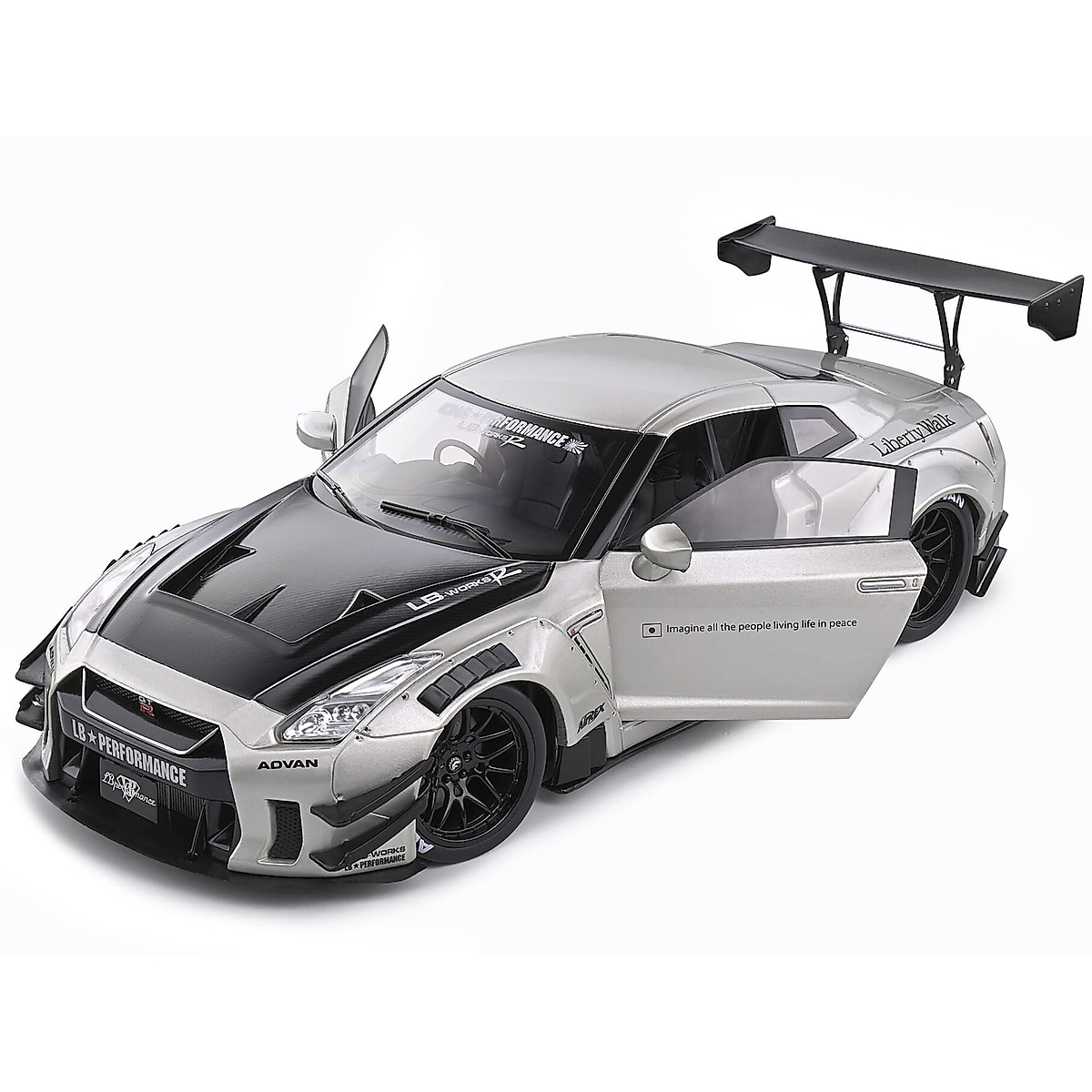 2020 GT-R (R35) RHD (Right Hand Drive) Liberty Walk Body Kit Pearl Gray Metallic with Carbon Hood 1/18 Diecast Model Car by Solido S1805802