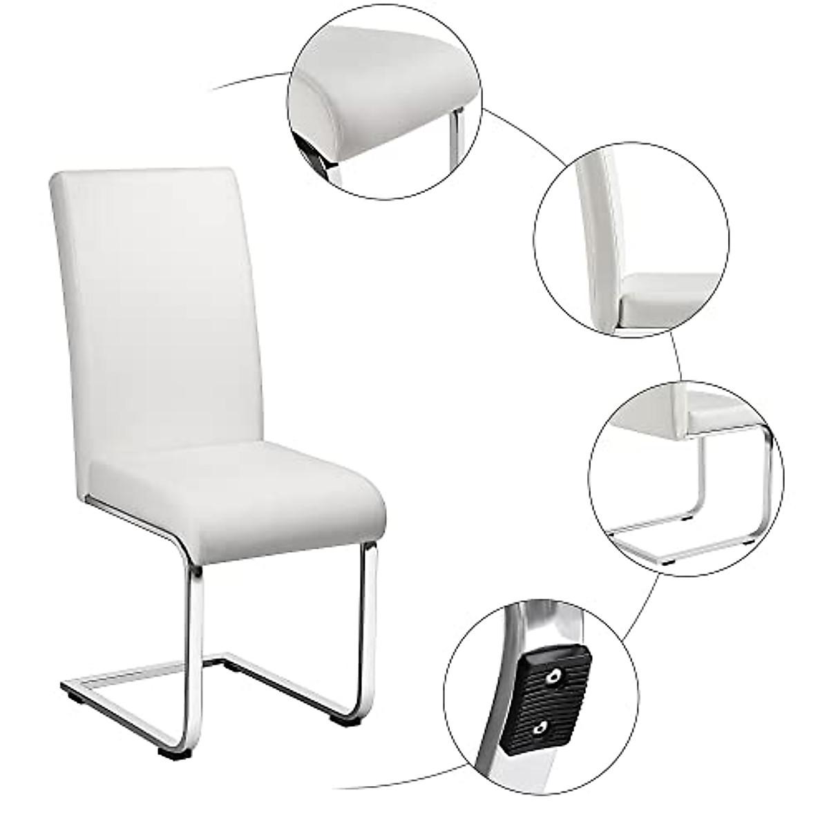 Yaheetech Dining Chairs High Back Leather Side Chairs Dining Living Room Chairs Upholstered Armless Chair with Metal Legs Home Kitchen Furniture Modern Set of 2, White