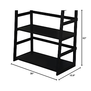 SIMPLIHOME Acadian SOLID WOOD 30 Inch Transitional Ladder Shelf Bookcase in Black, For the Living Room, Study Room and Office